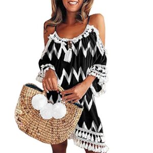 kyleon dress for women summer casual bohemian off shoulder beach dresses tassel swing mini short sundress