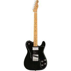 fender vintera 70s custom telecaster electric guitar, with 2-year warranty, black, maple fingerboard