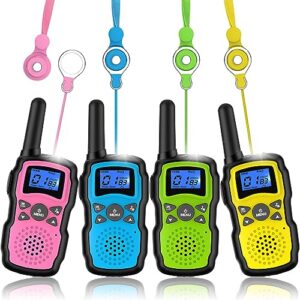 wishouse walkie talkies for kids 4 pack,family walky talky adults children radio long range,outdoor camping fun toys birthday present xmas gifts for 4 5 6 7 8 year old girls boys no battery no charger