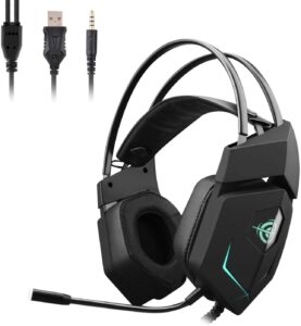 gaming headset, bestoff gamv3 stereo wired gaming headphones super bass over ear headphones with surround sound, led light and noise reducing microphone,compatibility with ps4,pc