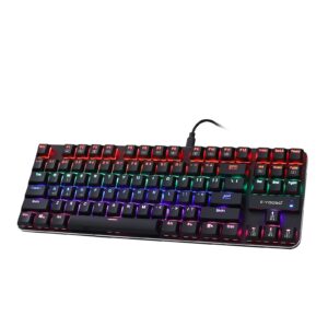 e-yooso mechanical keyboard led backlit gaming keyboard with blue switches, compact 87 key ultra slim wired keyboard for desktop/pc/laptop/mac/smart tv and windows 10/8/ 7 (red switch)