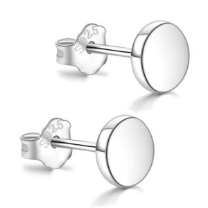 white gold plated sterling silver dot stud earrings 3mm-10mm options, flat round disc studs hypoallergenic jewelry (5mm)