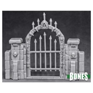 reaper miniatures graveyard fence gate #77527 bones unpainted plastic scenery