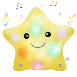 bstaofy 13‘’ led musical twinkle star light up lullaby glow stuffed animal toys soothe kids emotions birthday valentines christmas festival gift for toddlers, yellow