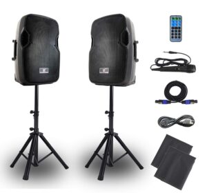 gj jga electronics pa speakers bluetooth system 12 inch active & passive powered speaker wired microphone,mp3/usb/sd/aux input, dust bag,speaker stands,remote control…