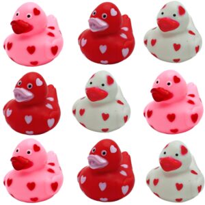 4e's novelty valentines day rubber ducks (24 pack) heart themed duckies, class valentines day gifts for kids bulk, valentines day party favors classroom exchange prizes for kids class