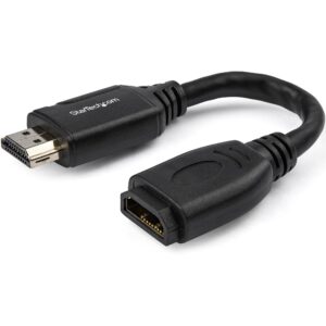 startech.com 6in high speed hdmi port saver cable with 4k 60hz - short hdmi 2.0 male to female adapter cable - port extender (hd2mf6inl)