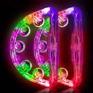 aywewii led tambourine, light up toys handheld musical flashing tamborine autism toys party supplies for birthday anniversaries gifts for kids adults teens(four colors are randomly sent) 2 pcs