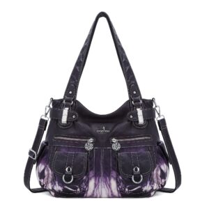 angelkiss women's designer handbag large double zipper multi pocket washed, purple-z