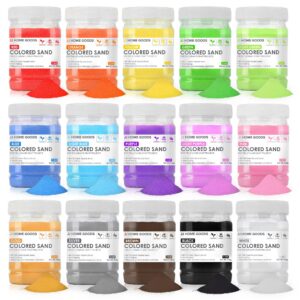 jj care colored sand, 16.5 lbs. [15 bottles] craft sand art kit for kids 3 years above, non-toxic color sand art bulk, uv stable colorful sand for crafts, wedding & decorations, kids art sand