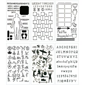 health and fitness journal stencil set - custom-designed supplies for bullet dot journal workout planners with diy templates to track habits, exercise, weight and meal planning by sunny streak