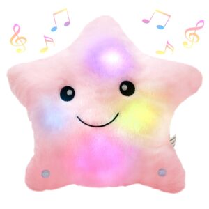 bstaofy musical led twinkle star stuffed animals creative lullaby light up soft singing pillow plush toys accompany kids glow at night birthday valentines day for girls toddlers, pink