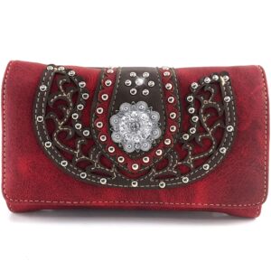 zelris western albino western floral buckle conceal carry women crossbody trifold wallet (red)