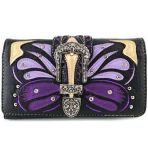 zelris buckle abstract butterfly artwork women crossbody wrist trifold wallet (purple)