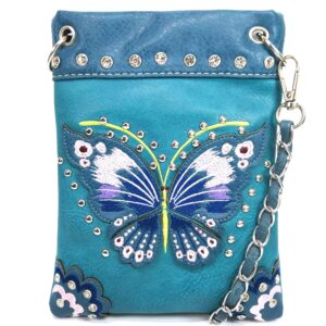 zelris peacock butterfly floral embroidery crossbody small crossbody purse bag (teal)