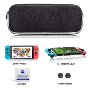 carrying case for nintendo switch with transparent hard shell & switch screen protector dual protection large capacity deluxe travel storage pouch case for nintendo switch console & accessories-black