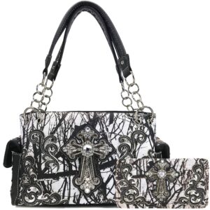 zelris camouflage shine glow cross women conceal carry handbag with wallet set (black)