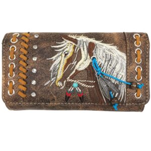 zelris dakota dales pony horse embroidery mane western country women crossbody wallet (brown)