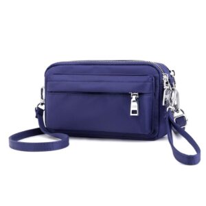 yanaier multi-zipper crossbody handbag purse, women's nylon wristlet mini crossbody bag clutch with 2 straps dark blue