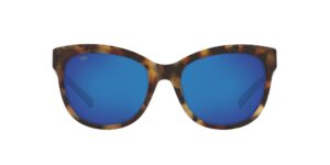 costa del mar womens bimini square sunglasses, shiny vintage tortoise/grey blue mirrored polarized-580g, 54 mm