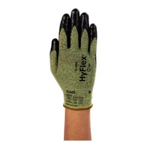 ansell 11550100 hyflex medium duty cut-protection glove, palm coated, nitrile coating, knitwrist, 15 gauge, black/heather green, size 10 (pack of 144)