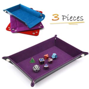 lyyxll - 3 pack dice tray for rolling rpg dnd table games rectangle folding pu leather tray candy holder storage box