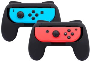 pokanic switch hand grips 2 pack compatible with nintendo switch grips joy-con, pro controllers, holder, pads, wear resistant handle kit, scratch fee, non-slip accessories (black and black)