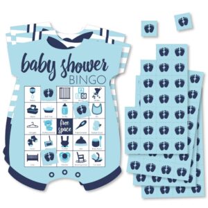 big dot of happiness baby boy - picture bingo cards and markers - blue baby shower shaped bingo game - set of 18