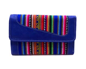 mia jewel shop multicolored tribal striped print leather trifold wallet id window card slots - womens fashion handmade bags boho travel accessories (blue)