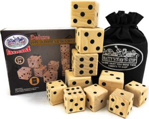 matty's toy stop deluxe 10pcs wooden lawn dice set - features 5 (2.75") and 5 (2") large wooden dice with storage bag