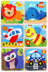 puzzles for kids for ages 3-5, 16 piece wooden jigsaw puzzles for toddler children learning educational toddler puzzle toys for boys and girls, 6 pack preschool children puzzles set