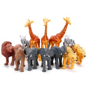 jumbo safari animal figurines, 12 piece african jungle zoo set, realistic elephant, giraffe, lion toys for toddlers, kids birthday