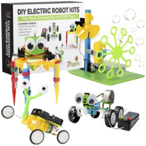 2pepers electric motor robotic science kits for kids (4-in-1), diy stem toys kids science experiment kits,building educational robotics kit for boys and girls,circuit engineering science project kits