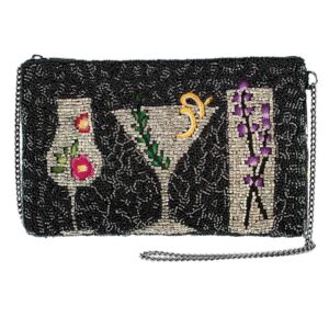 mary frances after hours, beaded botanical cocktails crossbody phone bag, black