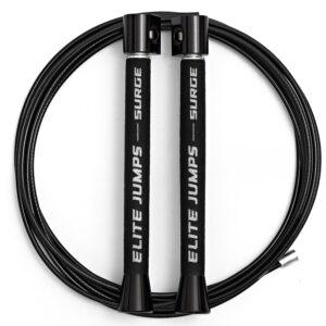 elite jumps surge 3.0 professional speed rope for double unders - patented dual bearing ultra light-weight handle for premium spin control and kink-resistant cable for fast speed jump rope