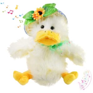 houwsbaby 12" electronic music dancing duck stuffed animal singing dancing singing waving interactive plush toy with straw hat for boys girls kids easter birthday