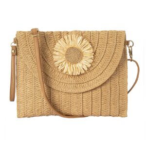 weave handbag,straw clutch summer evening handbag summer beach party purse woven straw bag envelope (coffee color)