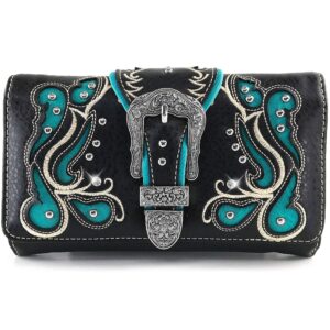 zelris western paisley buckle women crossbody wrist trifold wallet (turquoise)