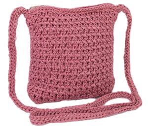 hatquarters boho crochet crossbody handbag, organizer sling bag, small crocheted hippie purse (rose)