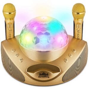 karaoking new 2020 karaoke machine – for adults and kids –2 wireless karaoke microphone, sd card, usb, bluetooth compatible, lights function– home, bachelor party, picnic, outdoor/indoor [g308 gold]