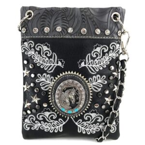 zelris western horse portrait star floral women crossbody small crossbody purse (black)