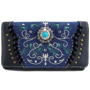 zelris spring bloom western concho women crossbody wrist trifold wallet (blue)