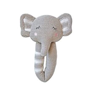 living textiles baby knitted toy rattle - theodore elephant - premium 100% cotton super cute soft & fun stuffed animal character | for infant,newborn,nursery,stuff,knit,gift,shower,unisex