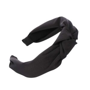 hysgm women fashion bow knot hairband solid color wide hair head hoop casual headband (black)