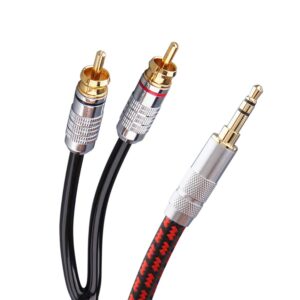 primeda audiophile audio cable stereo 3.5mm male to 2 rca male red for smartphone, mp3,cd, tablets, speakers,home theater,hdtv (straight 3.5mm (3 feet))