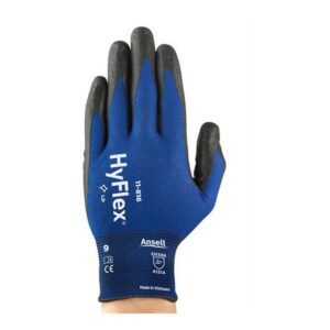 ansell 11816060 hyflex light duty multi-purpose industrial glove, foam nitrile coating, 18 gauge, knitwrist, black/blue, size 6 (pack of 144)