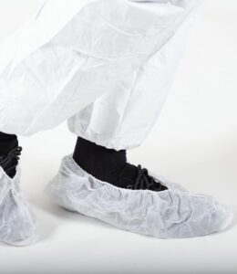 ansell esd018w bioclean esd cleanroom overshoe with conductive tape, non-sterile, 18" length, white (pack of 1000)