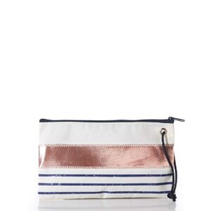 sea bags recycled sail cloth rose gold-on-navy mariner stripe large wristlet zip top large wristlet purse cell phone wristlet zippered wallet with strap