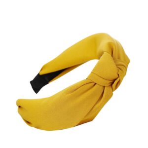 hysgm women fashion bow knot hairband solid color wide hair head hoop casual headband (yellow)