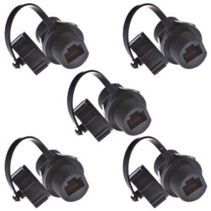 anmbest 5pcs panel mounting rj45 waterproof cat5/5e/6 8p8c connector ethernet lan cable connector double head coupler adapter female to female with waterproof/dust cap